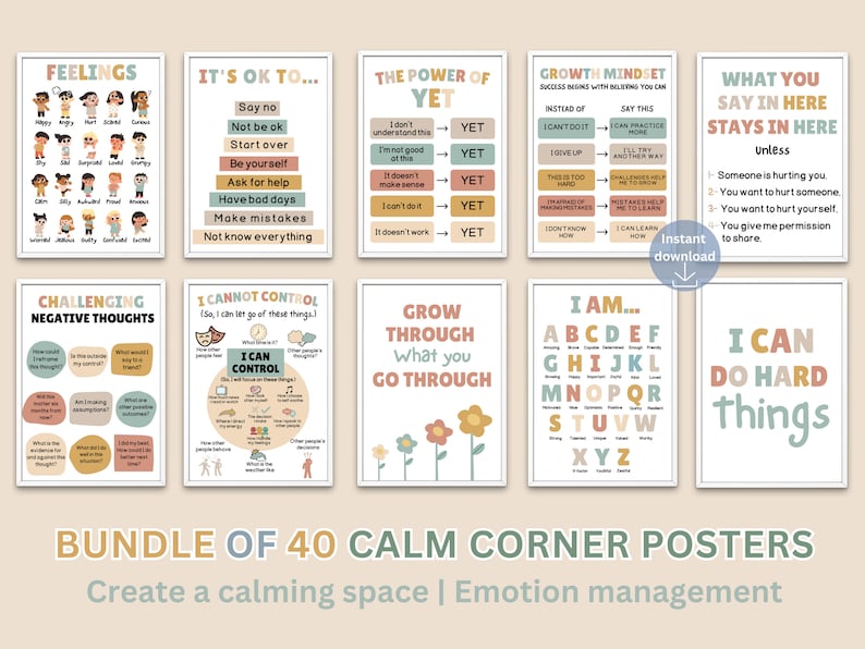 40 Boho Calming Corner Posters Printable, Calm Corner Sign, Calming ...