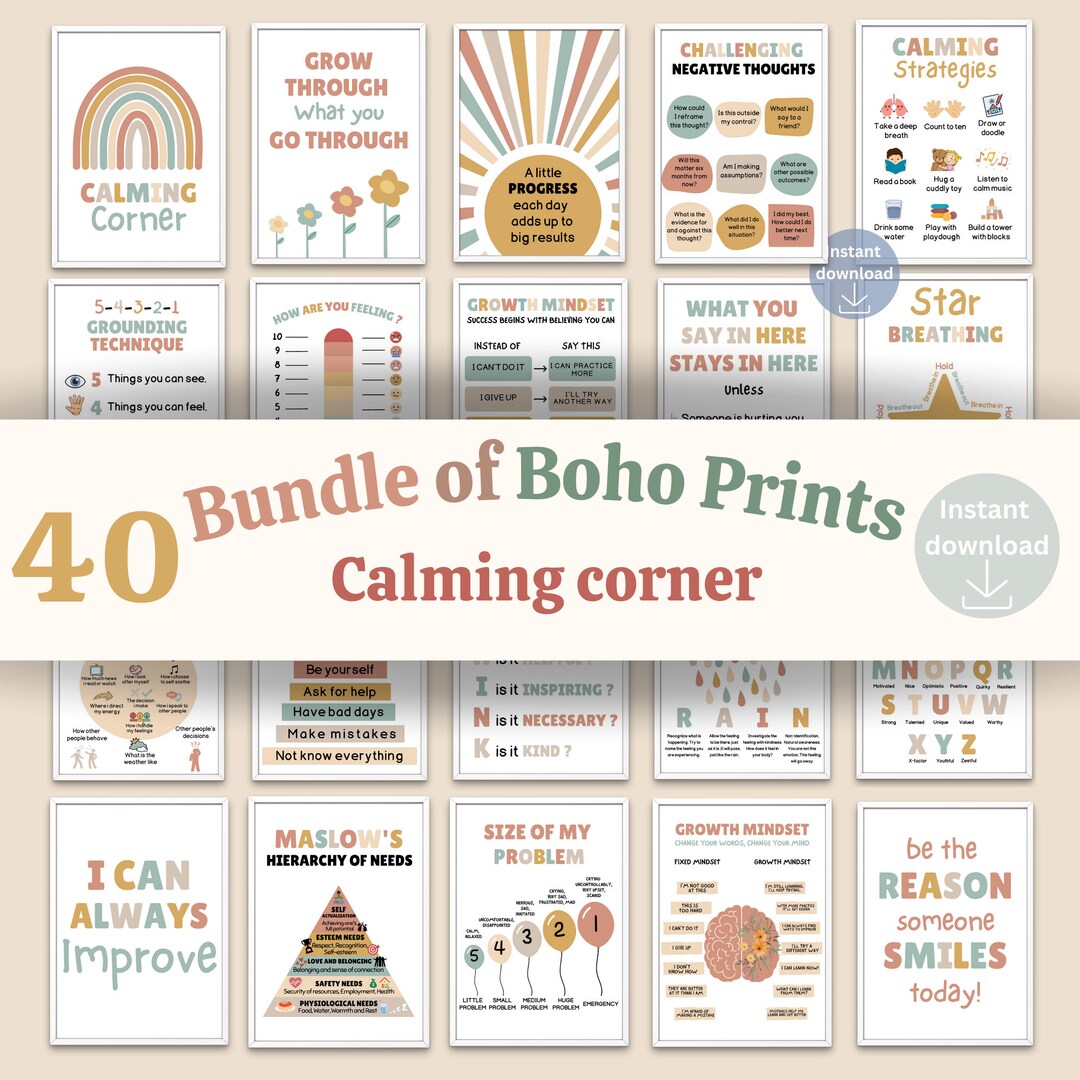 40 Boho Calming Corner Posters Printable, Calm Corner Sign, Calming ...