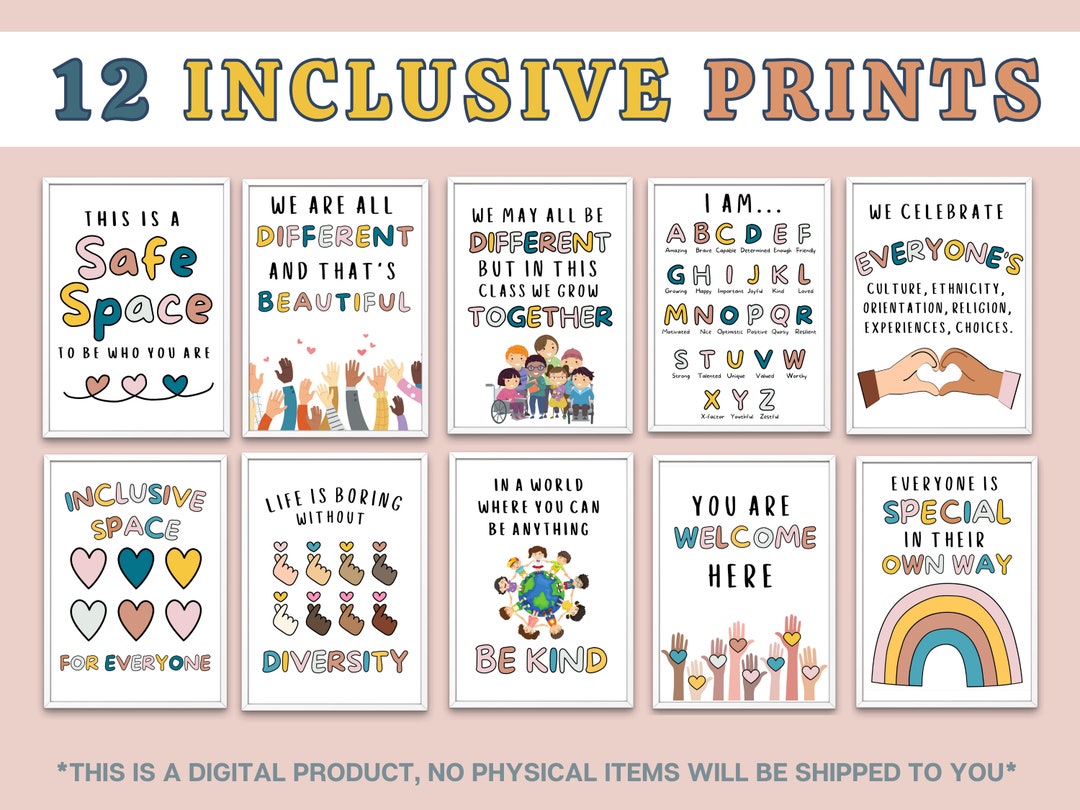 12 Inclusion Posters, Inclusive Classroom Decor Poster, Safe Space Sign ...