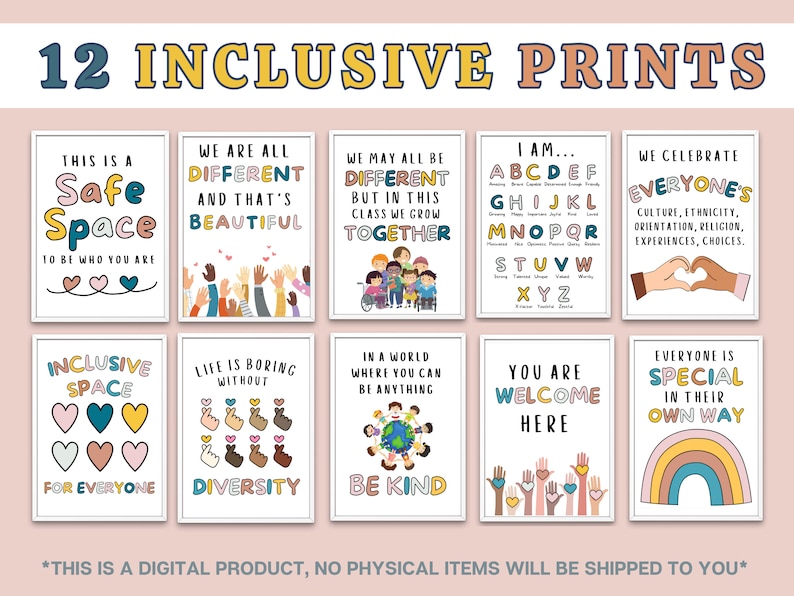 12 Inclusion Posters, Inclusive Classroom Decor Poster, Safe Space Sign ...