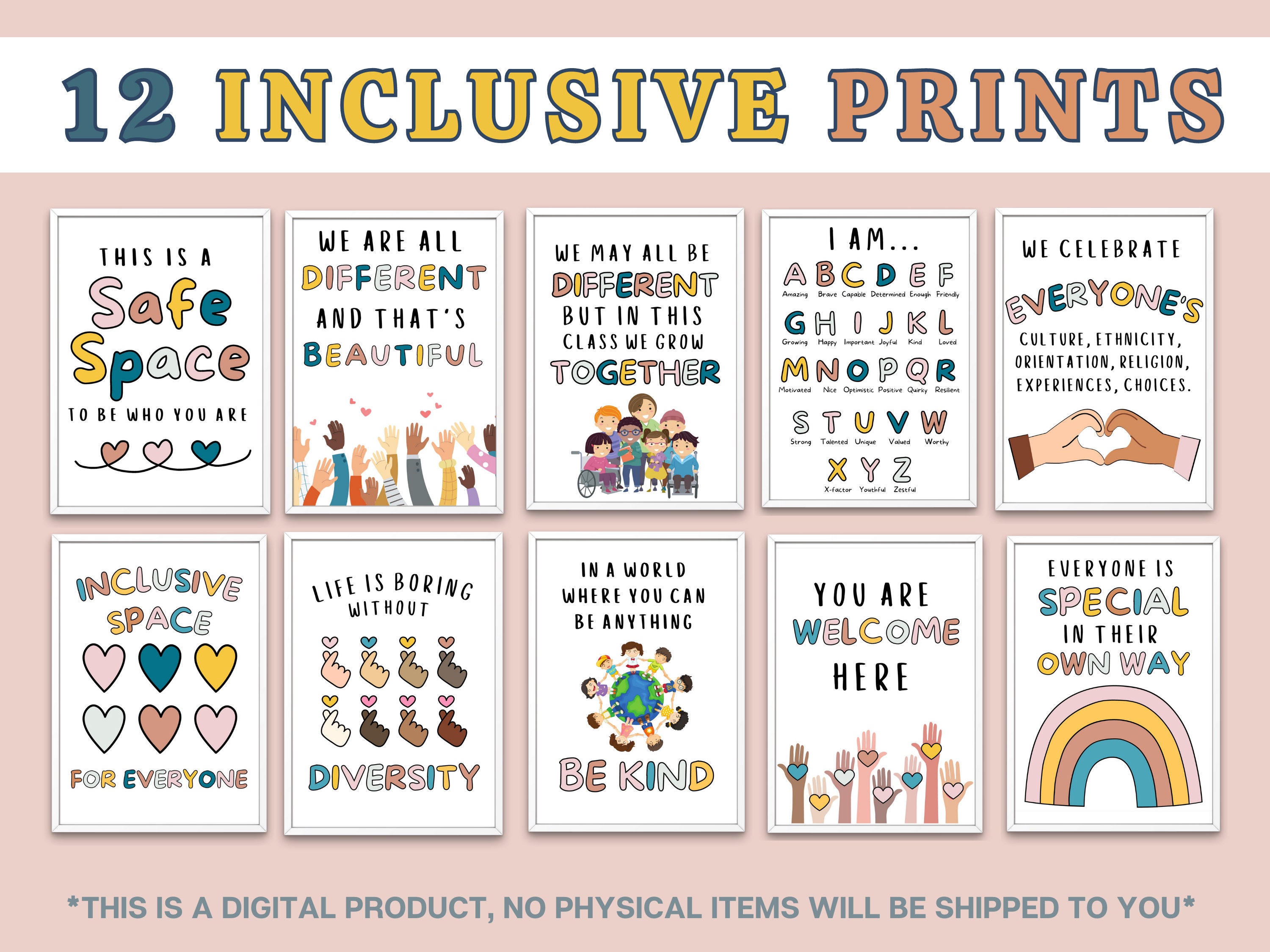 12 Inclusion Posters, Inclusive Classroom Decor Poster, Safe Space Sign ...