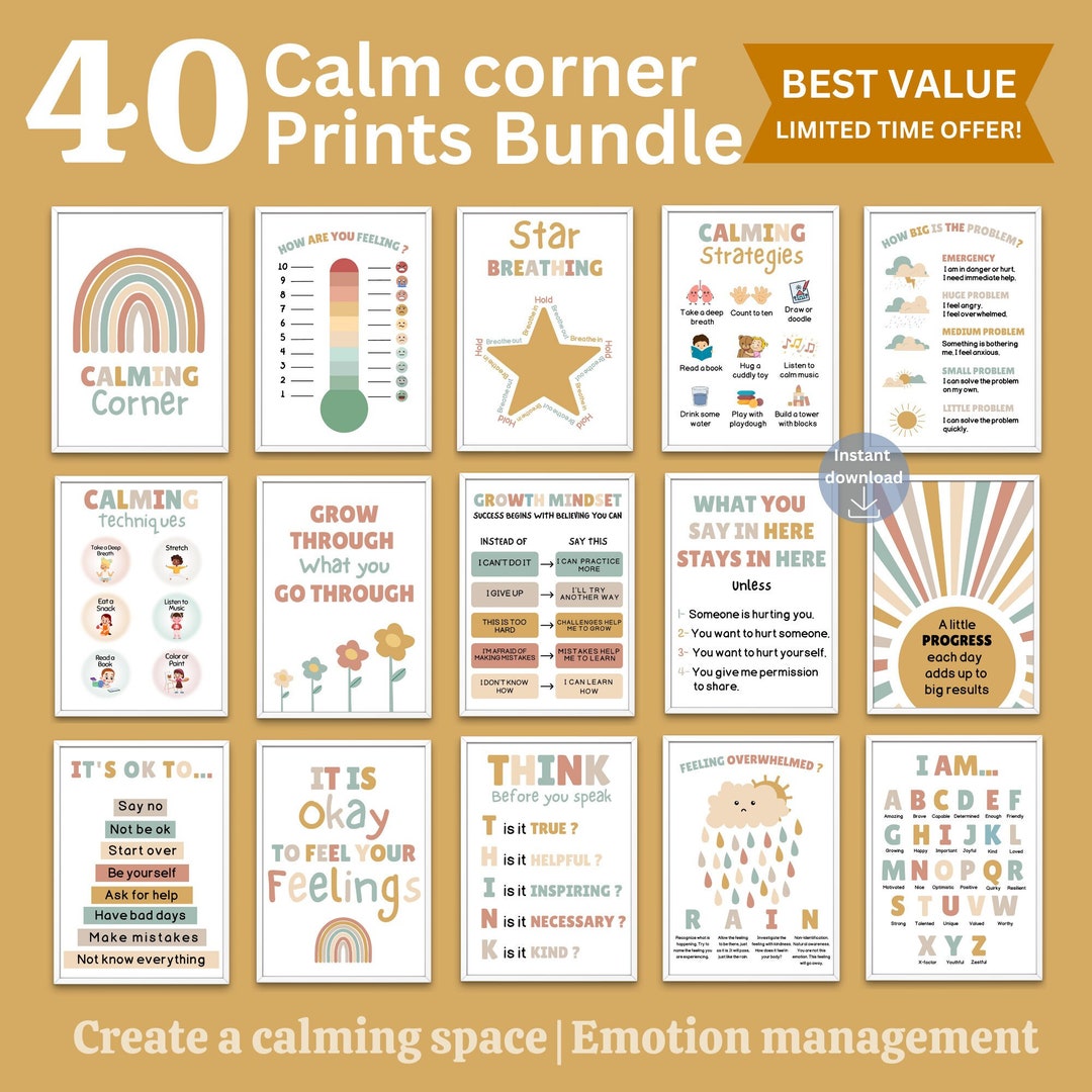 Calm Down Corner Magic: Boho Serenity With 40 Printable Posters, Kids ...