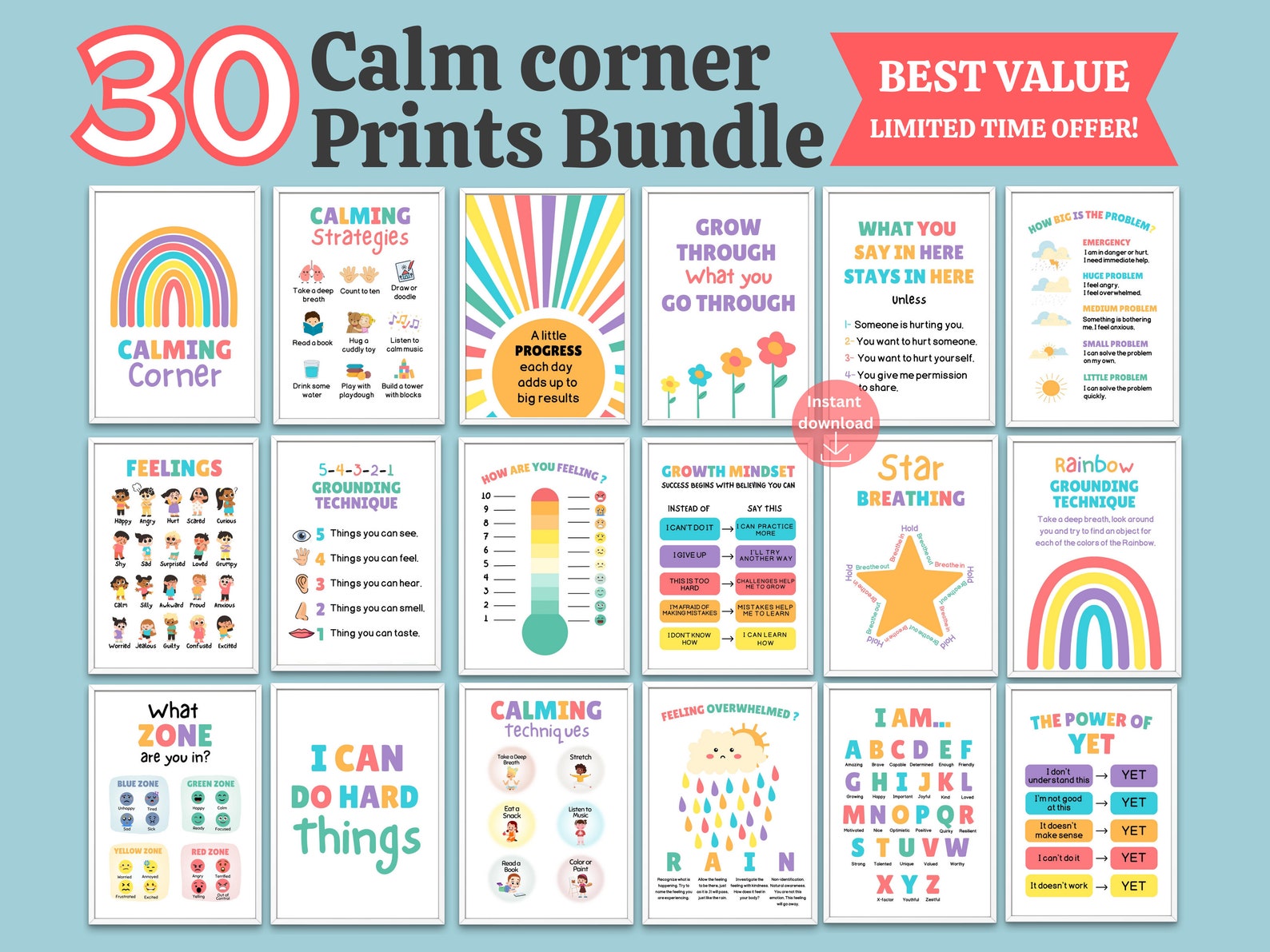30 Coping Skills Posters for Toddler: Empower Emotions, Feelings, and ...