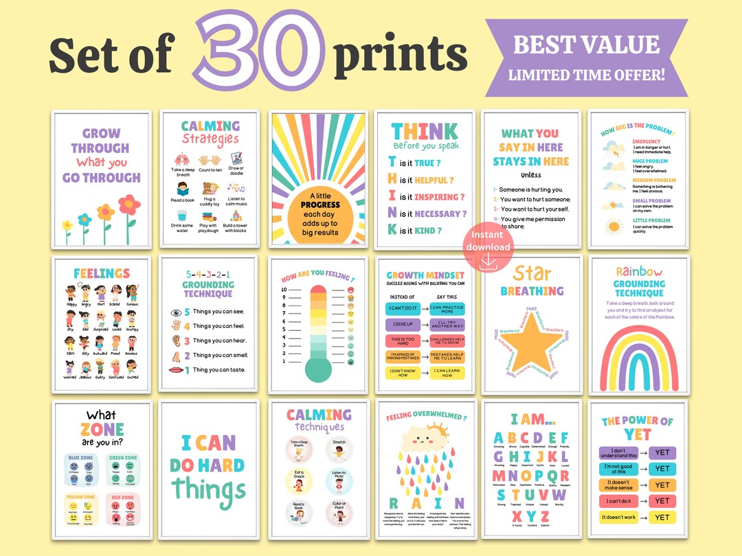 Set of 30 School Counselor Office Prints Posters Signs Counselor Office ...