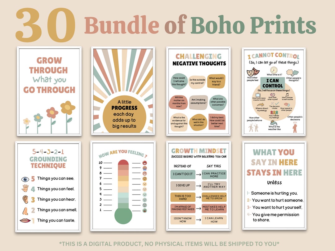 Set of 30 Boho School Psychology Office Decor Poster Counselling Wall ...