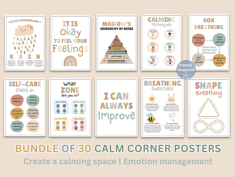 30 Boho Calming Corner Posters Printable, Calm Corner Sign, Calming ...
