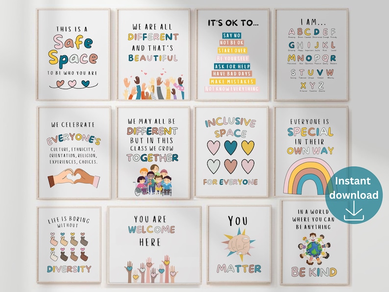 12 Inclusion Posters, Inclusive Classroom Decor Poster, Safe Space Sign ...