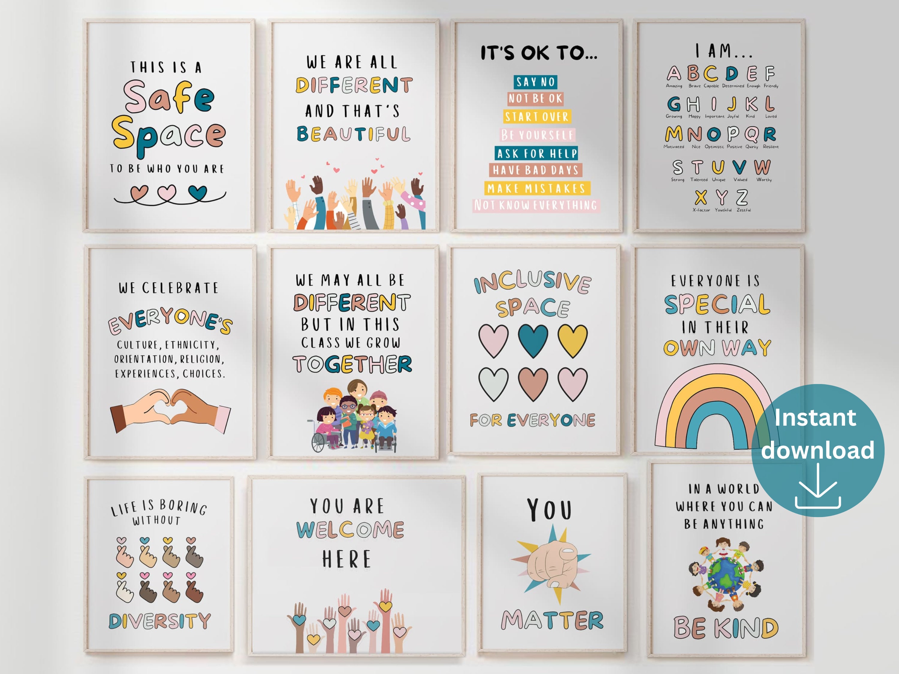 12 Inclusion Posters, Inclusive Classroom Decor Poster, Safe Space Sign ...