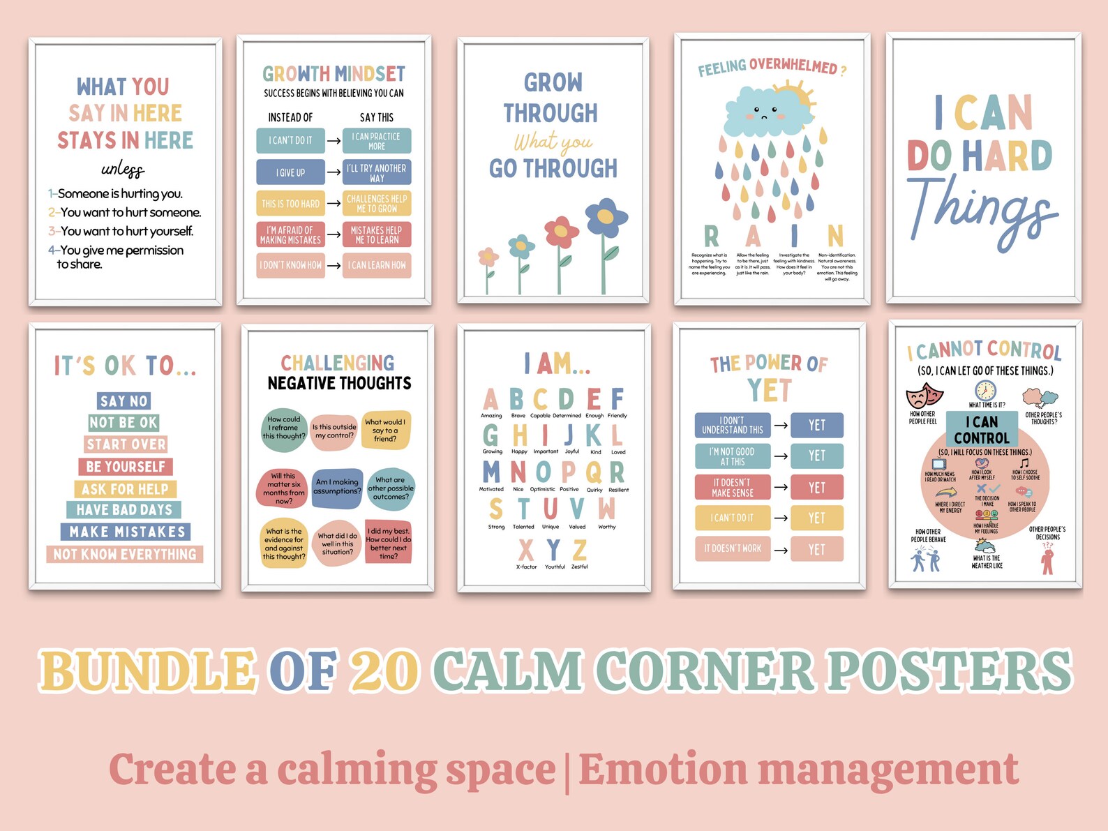 20 Calm Down Corner Posters Sign Kit Calming Decor Print Counselor ...