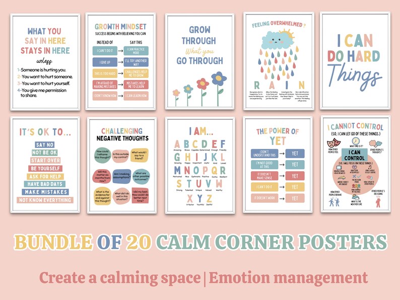 20 Calm Down Corner Posters Sign Kit Calming Decor Print Counselor ...