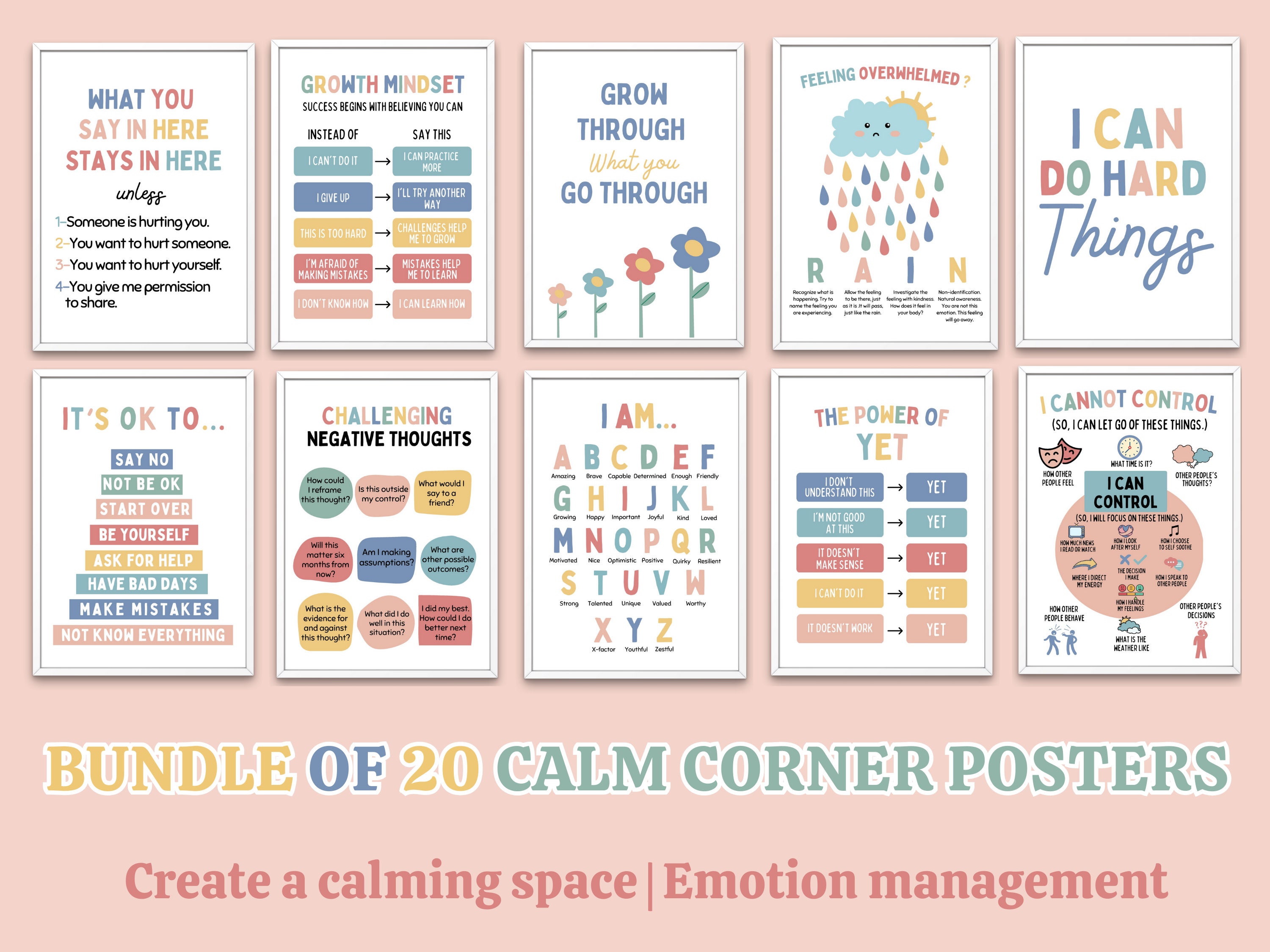 20 Calm Down Corner Posters Sign Kit Calming Decor Print Counselor ...