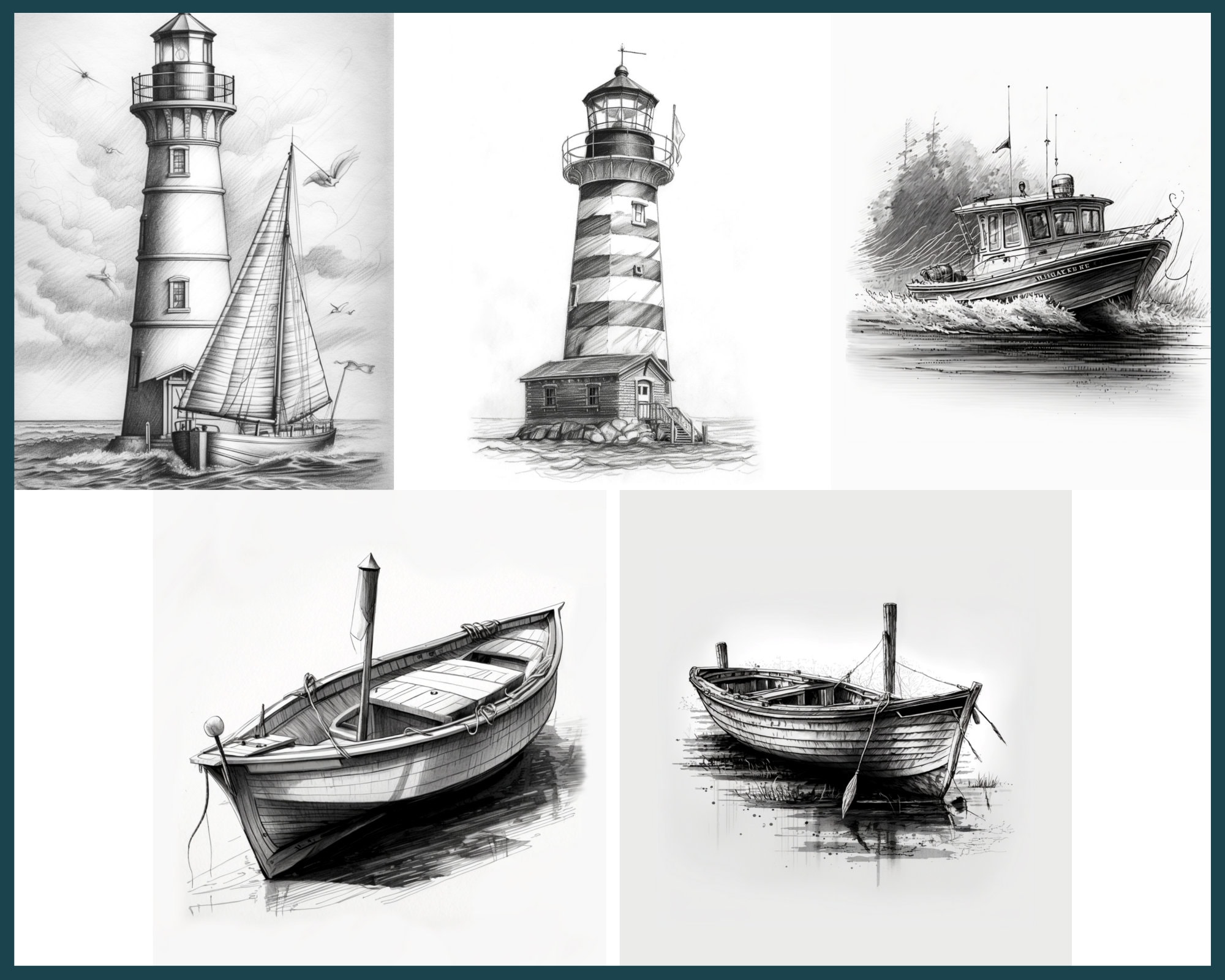 Set of 26 Nautical Sketches and Line Art Illustrations - Instant ...