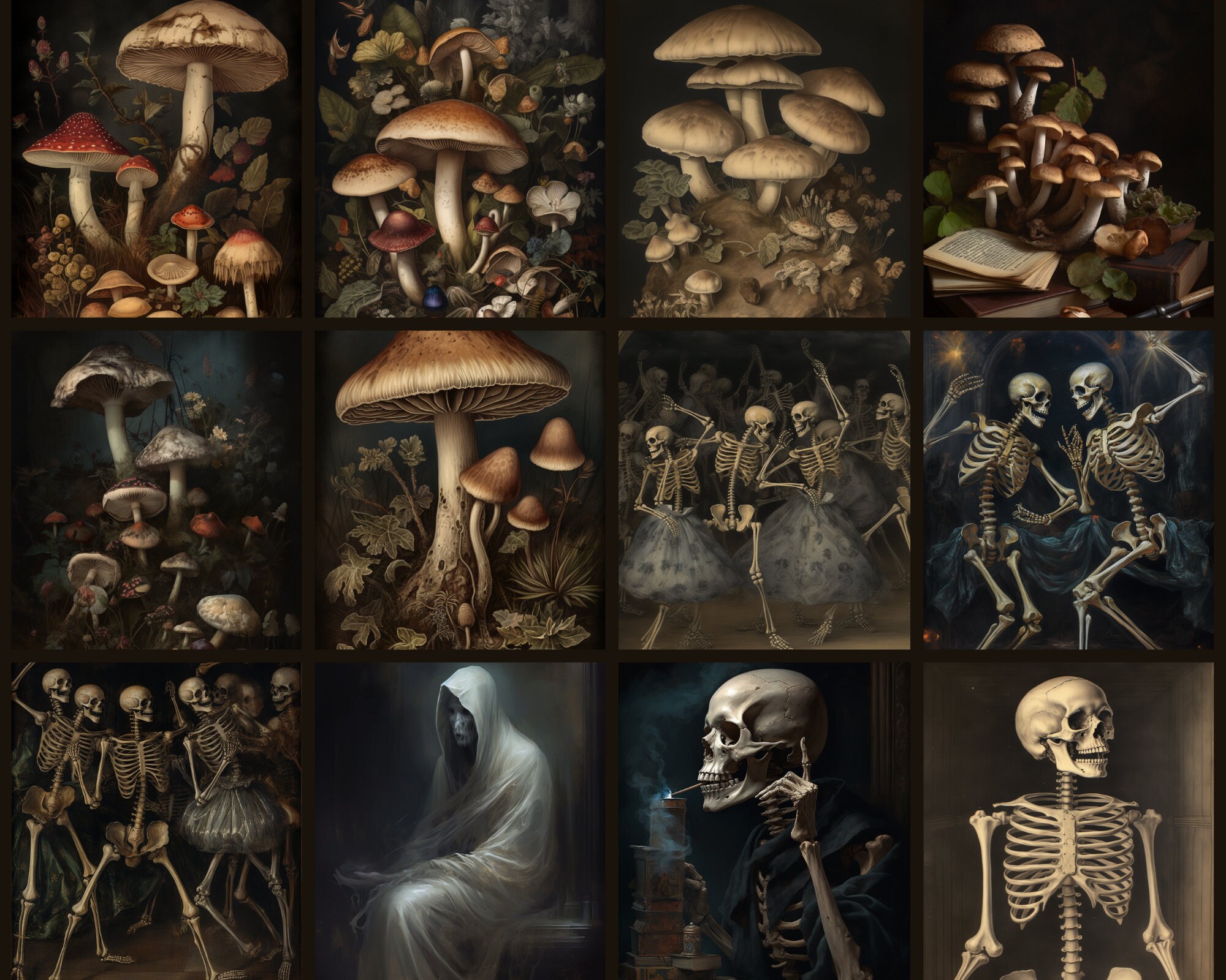 Dark Academia Illustrations Set - Moody Fall Images Files - Antique ...