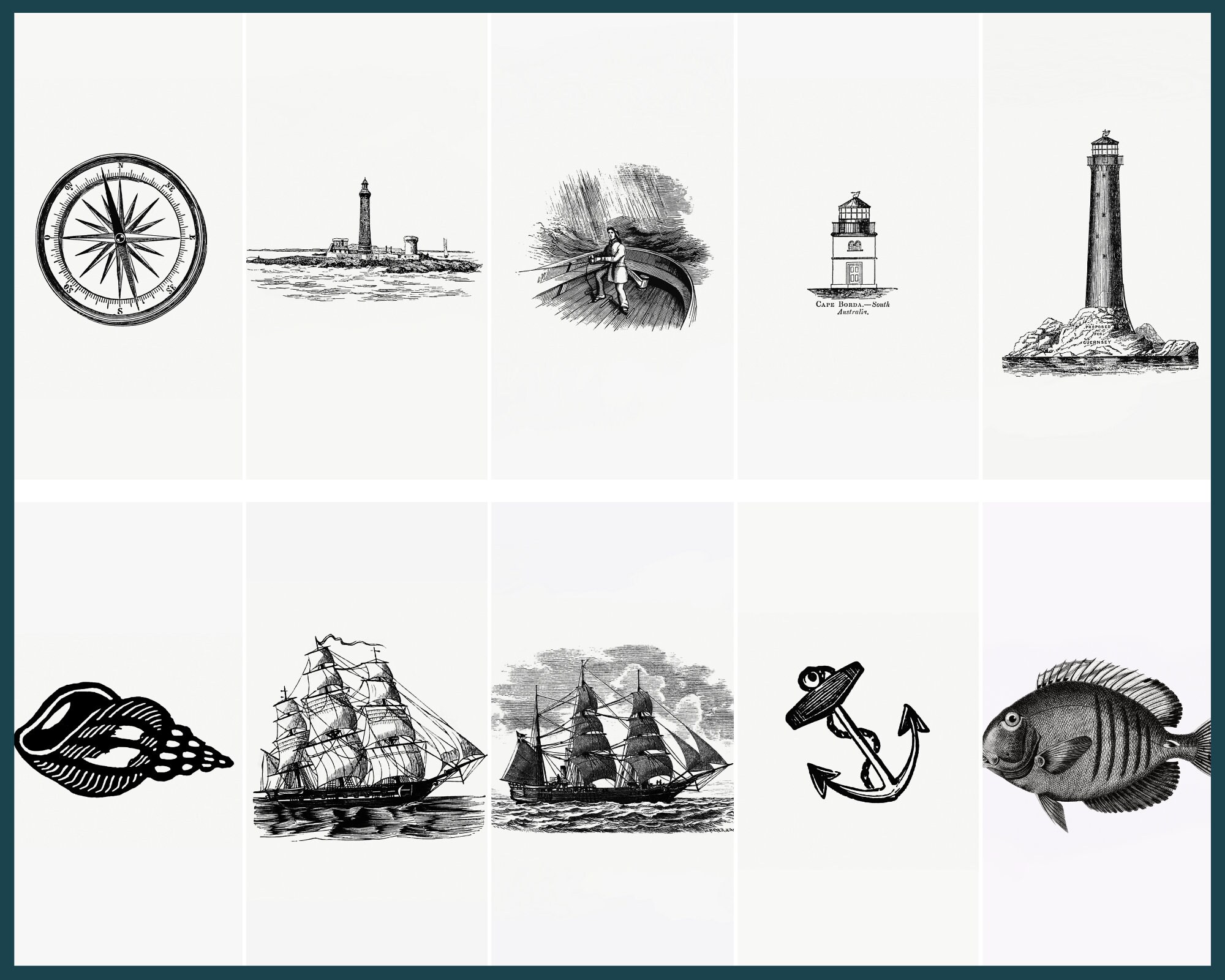 Set of 26 Nautical Sketches and Line Art Illustrations - Instant ...