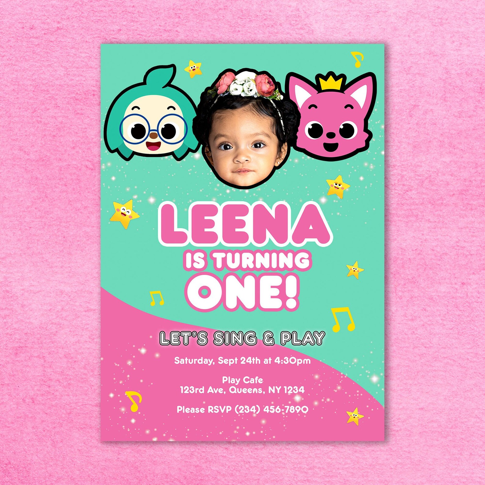 Pinkfong and Hogi Birthday Invitation for Girl or Boy, Wonderstar ...
