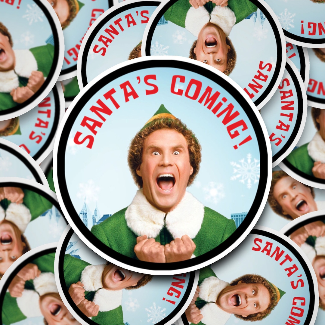 Santa's Coming elf Sticker Round - Etsy