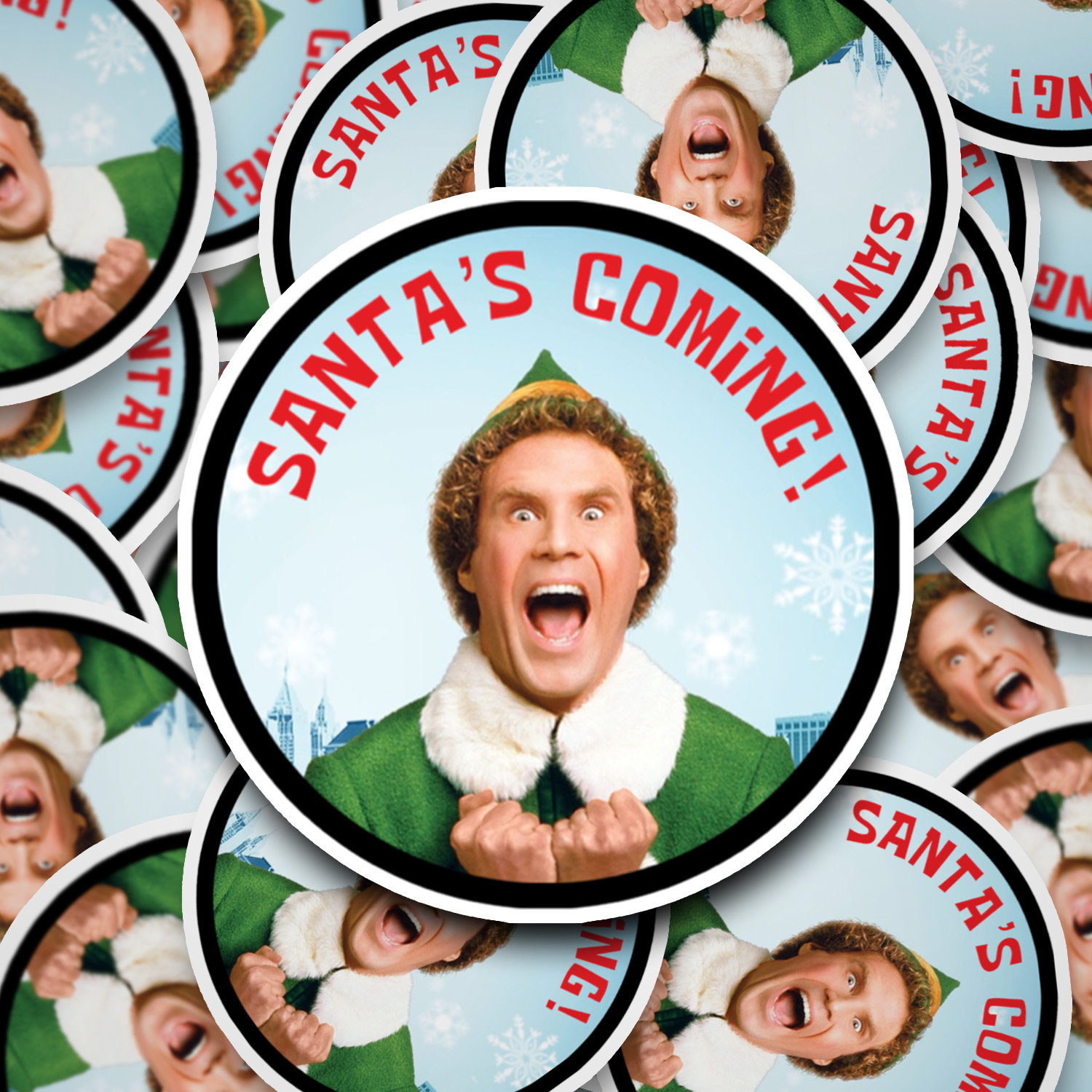 Santa's Coming elf Sticker Round - Etsy