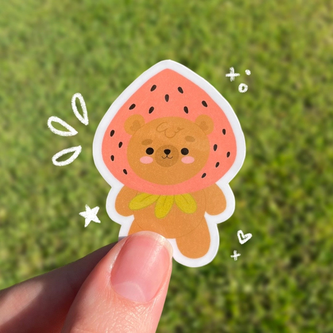 Strawberry Bear | Vinyl Die Cut Sticker | Teddy Bear in a Strawberry ...