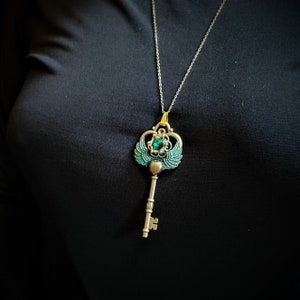 Key Necklace Angel Wings Heart Gothic Pendant Bronze Green Jewelry ...