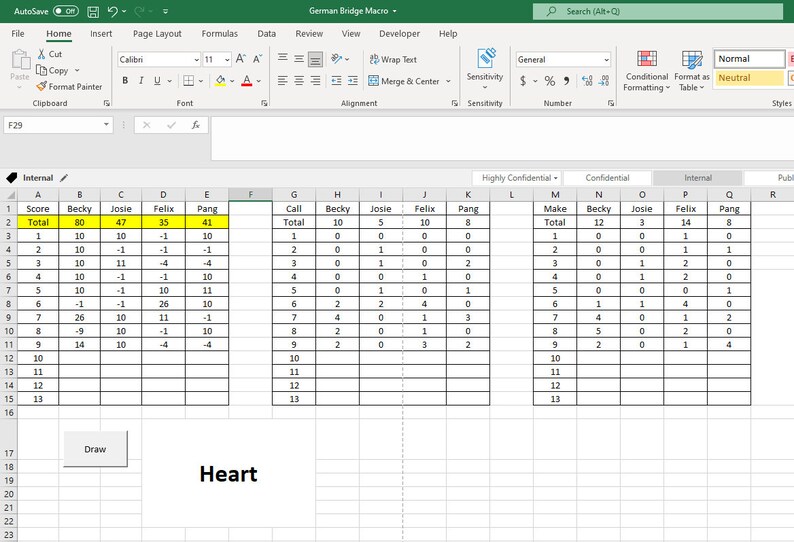 German Bridge Excel Template - Etsy