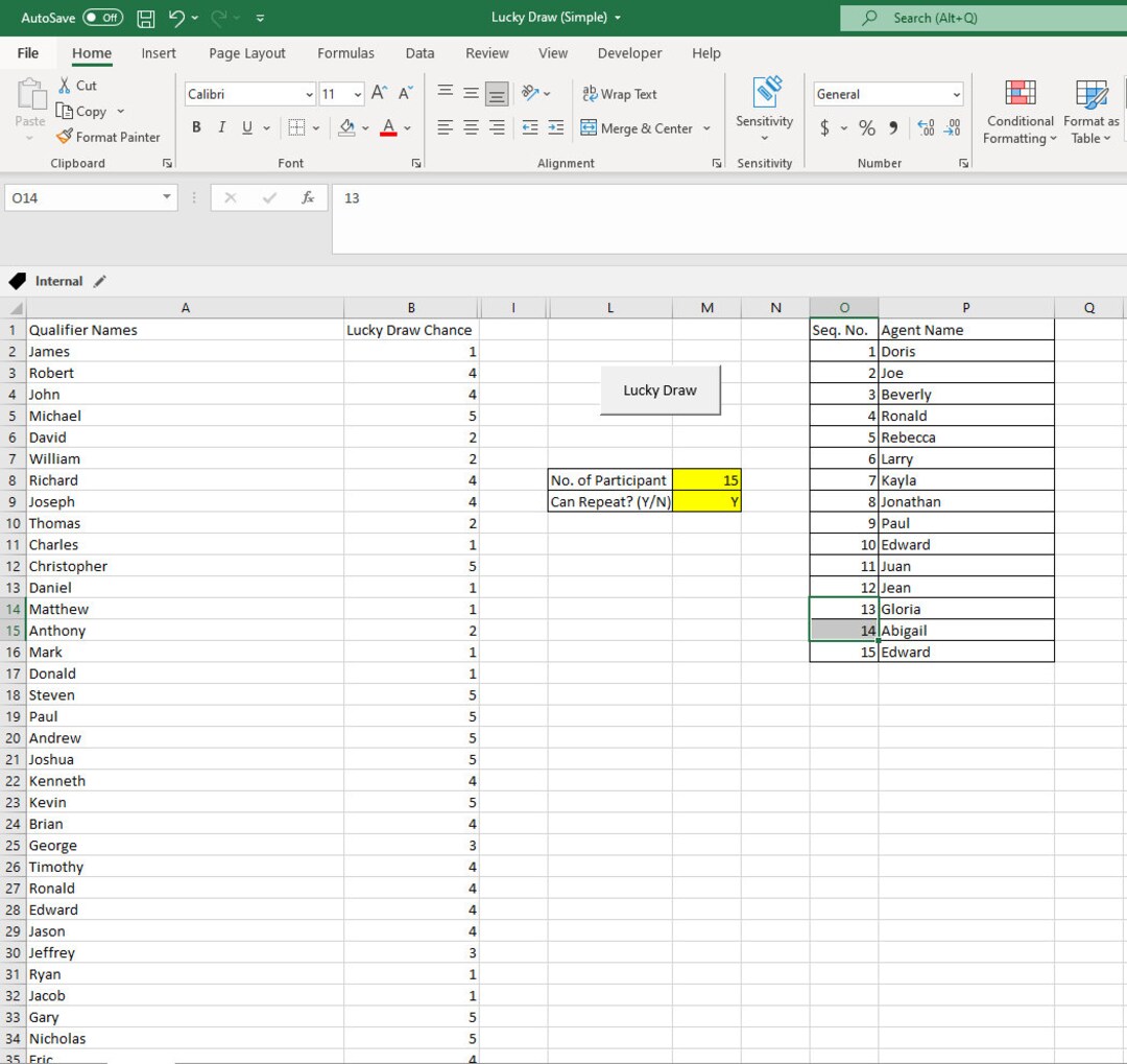Lucky Draw Excel Template - Etsy