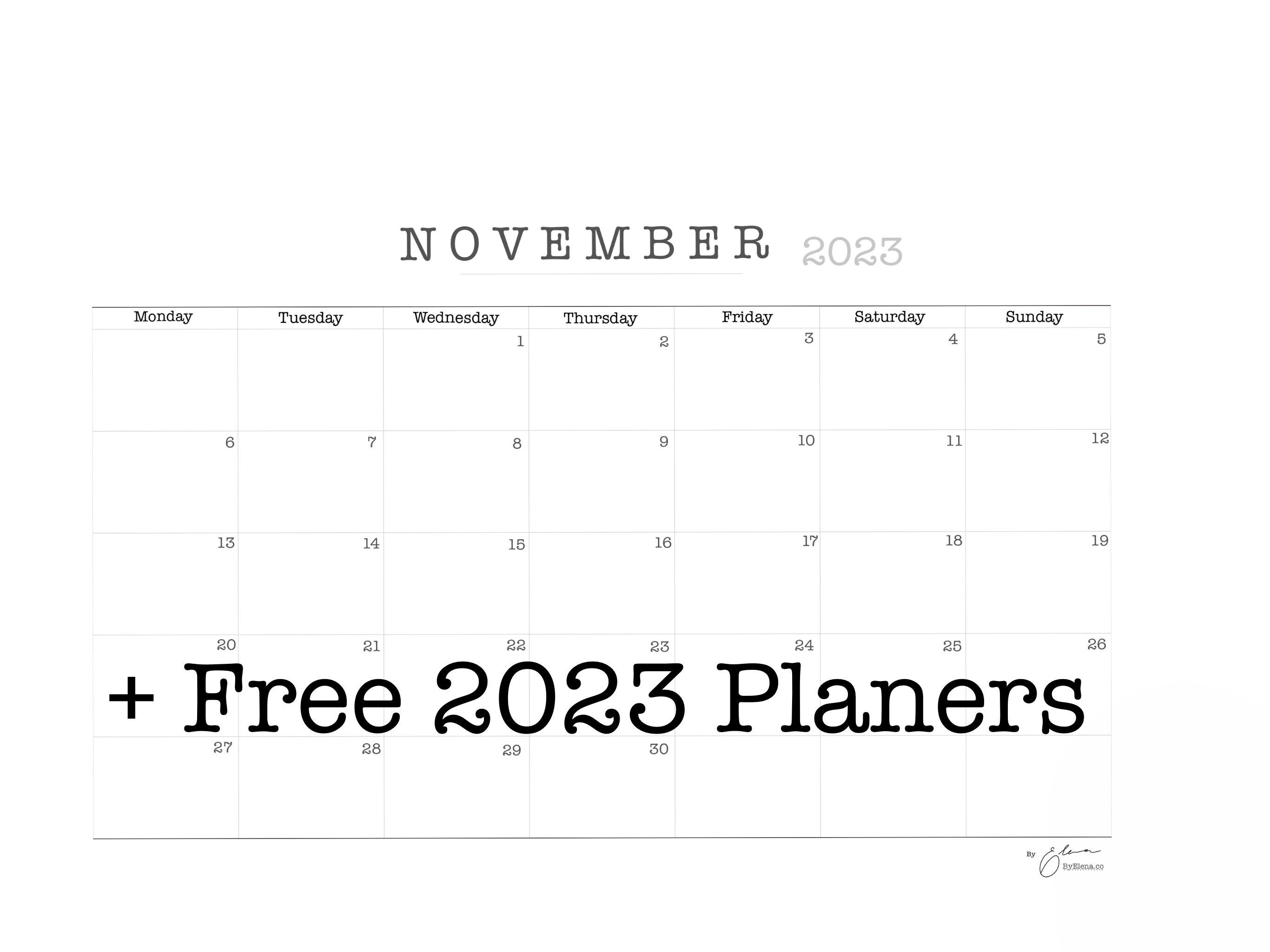 Printable 2023 November Calendar | Landscape - Etsy
