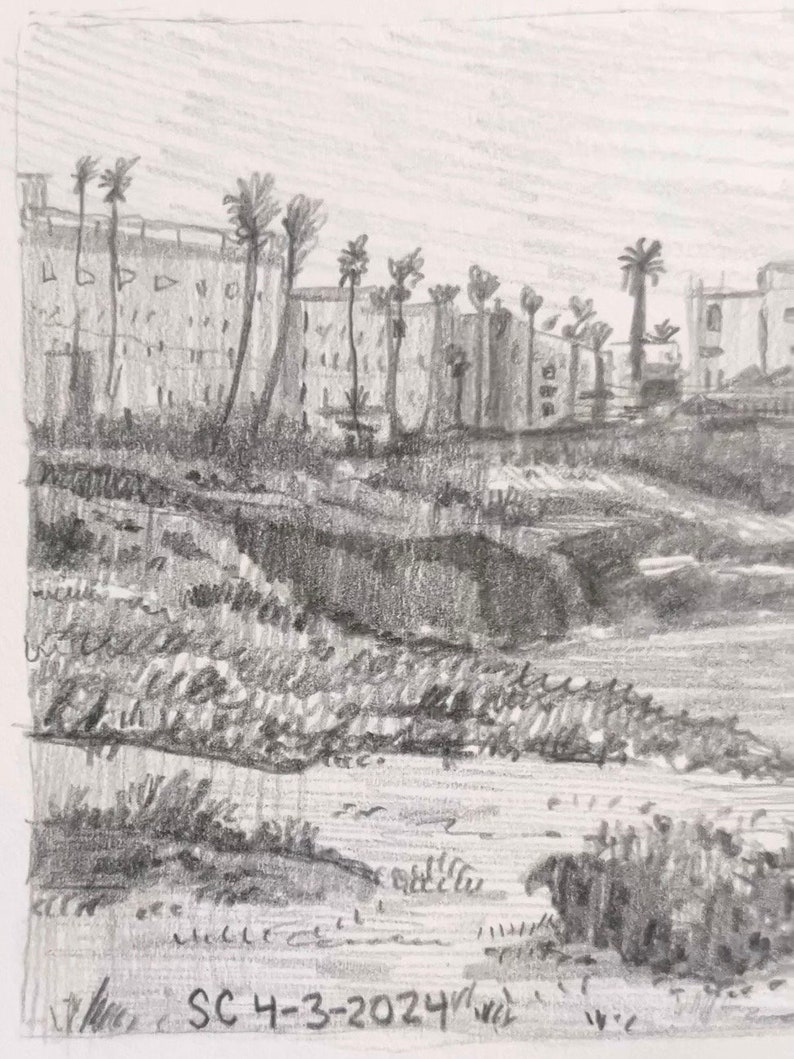 La Jolla San Diego CA Original Hand Drawn Pencil Sketch on White Paper ...