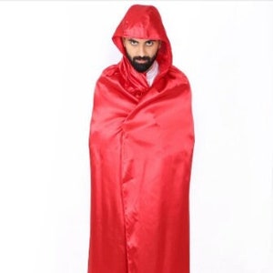 Hooded Cloak, Red Color Hooded Cloak, Halloween Adult Cloak, Satin ...