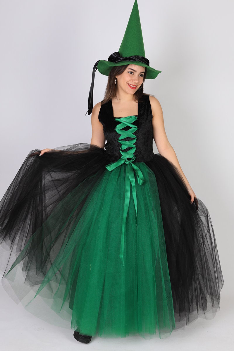 Halloween Witch Dress, Halloween Witch Costume, Green and Black Colored ...
