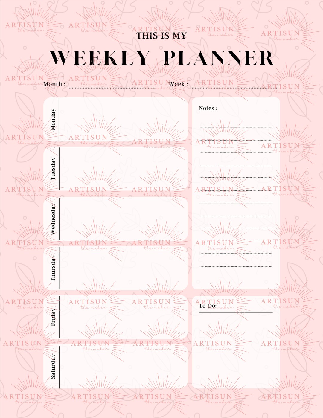 Printable Cute and Colorful Weekly Planner PNG Pages - Etsy