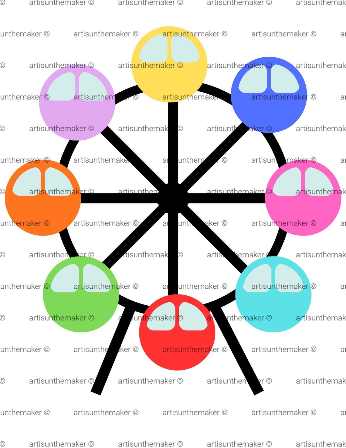 Ferris Wheel PNG – Colorful Ride Clipart (digital Download) - Etsy