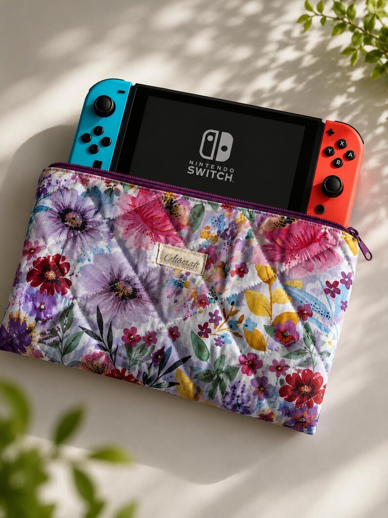 Nintendo Switch Pouch, Switch 1 & 2, Floral Fabric, Personalized Travel ...