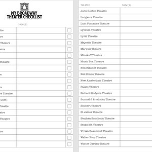 Broadway Theater Checklist for Playbill Protective Sleeves Binders - Etsy