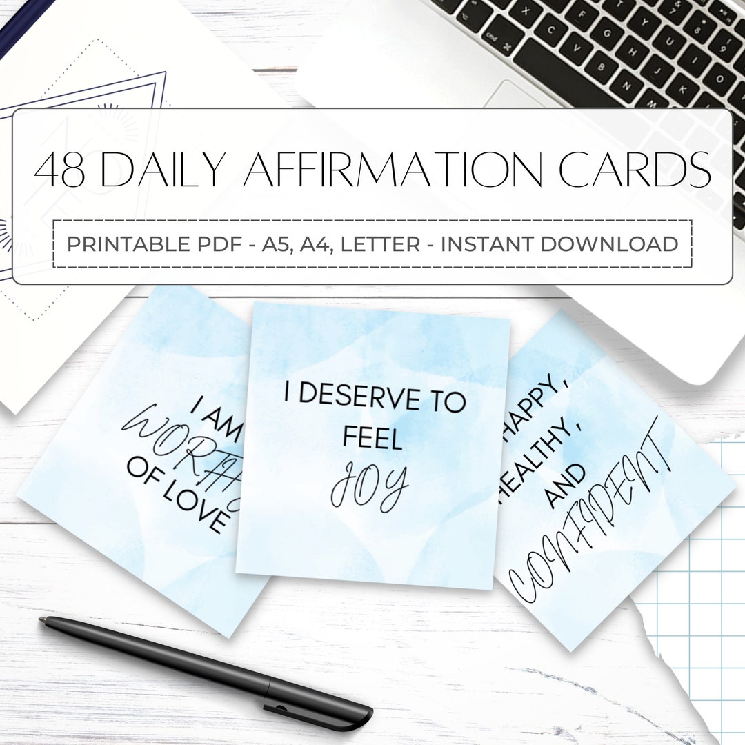 Blue Daily Affirmation Cards: Motivational Set (PDF Download) - Etsy