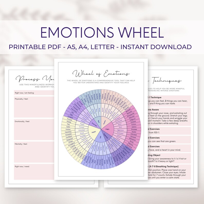 Emotions Wheel Feelings Chart With Coping Skills Worksheets - Etsy
