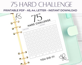 75 Hard Challenge Daily Tracker water Intake, Reading, Progress Picture ...