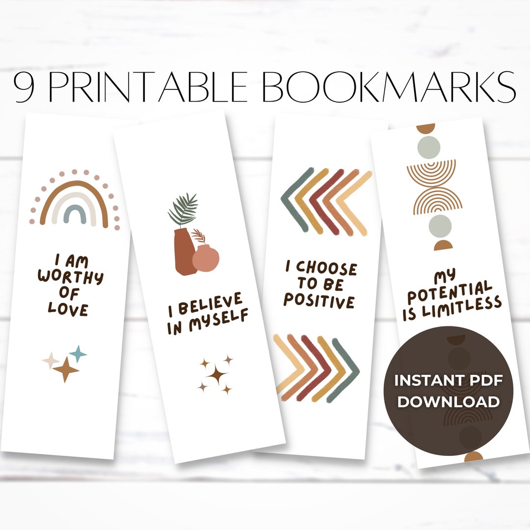 Boho Positive Affirmation Printable Bookmarks | Bookmark Set | Digital ...