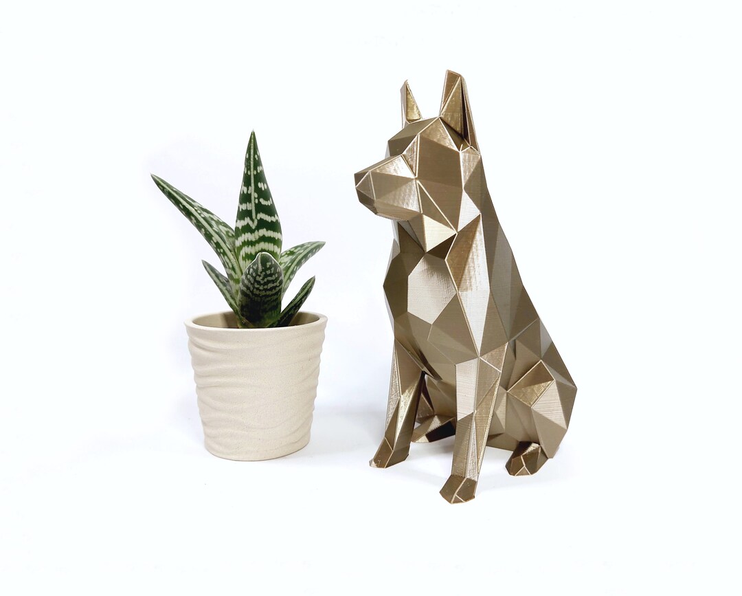 German Shepherd Dog Figure, Shiny Gold Low Poly Look, Unique Gift for ...