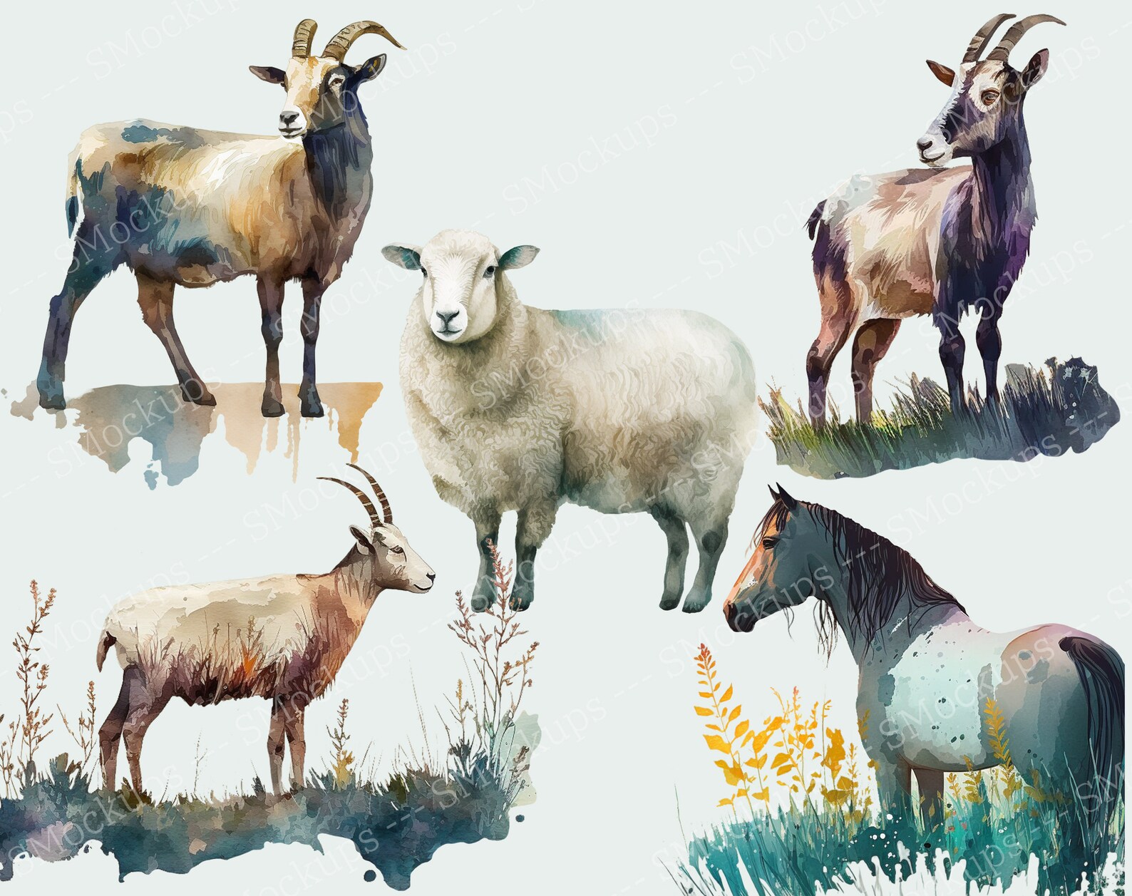 Farm Animals Png Clipart Bundle, Watercolor Animals for Cards ...