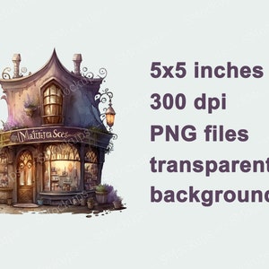 Magic Shop Clipart, Witch Shop Watercolor PNG Clipart Bundle, Cozy ...