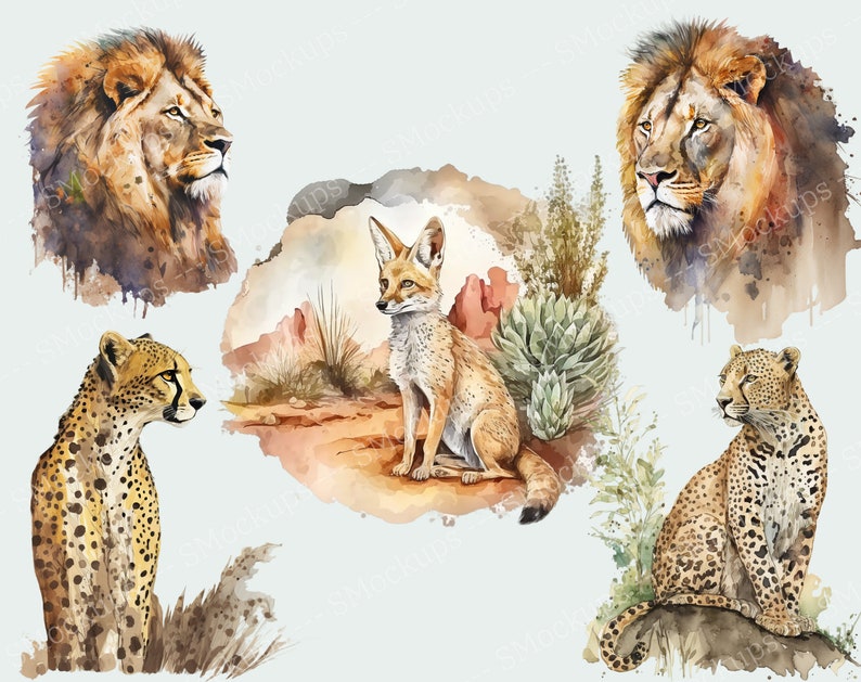 Predatory Animals of Africa Png Clipart Bundle Watercolor - Etsy