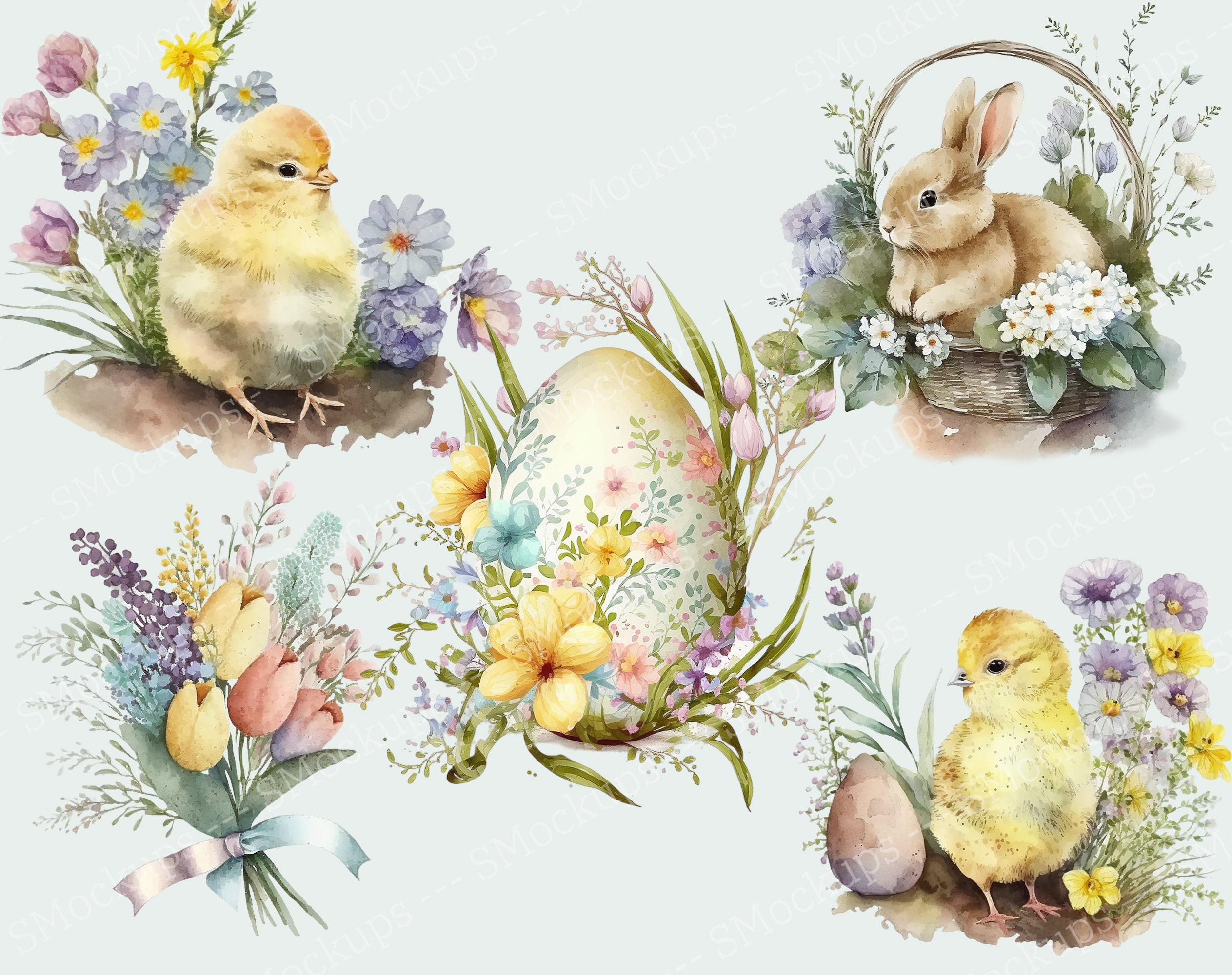 Easter PNG Watercolor Clipart Bundle, Cute Easter Banny Png, Watercolor ...