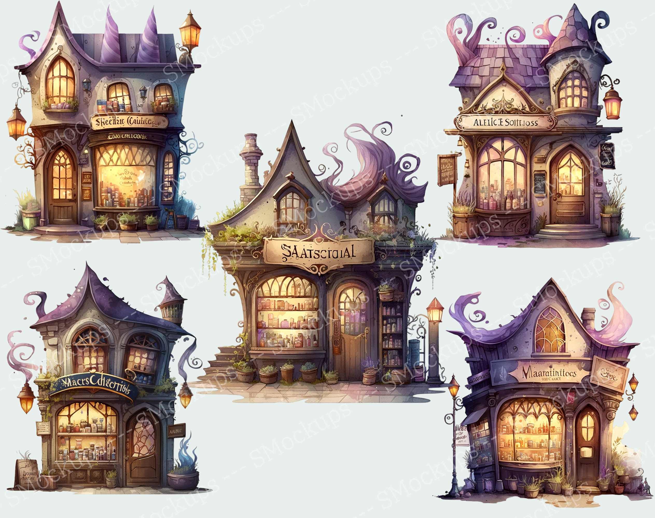 Magic Shop Clipart Witch Shop Watercolor PNG Clipart Bundle - Etsy