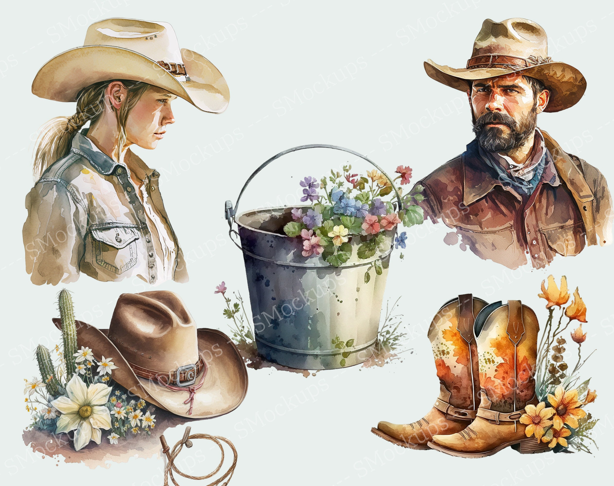 Cowboy and Cowgirl Png Clipart Western Png Bundle Watercolor - Etsy