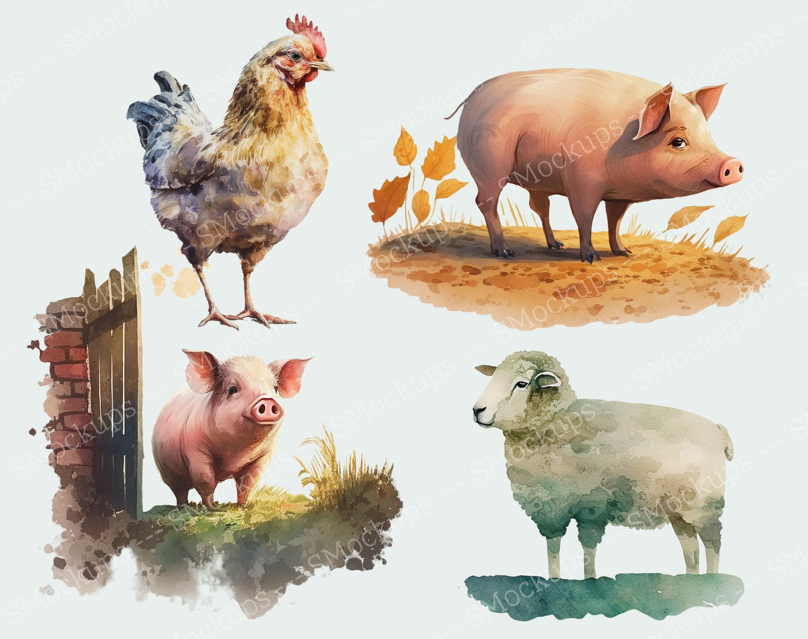 Farm Animals Png Clipart Bundle Watercolor Animals for Cards - Etsy