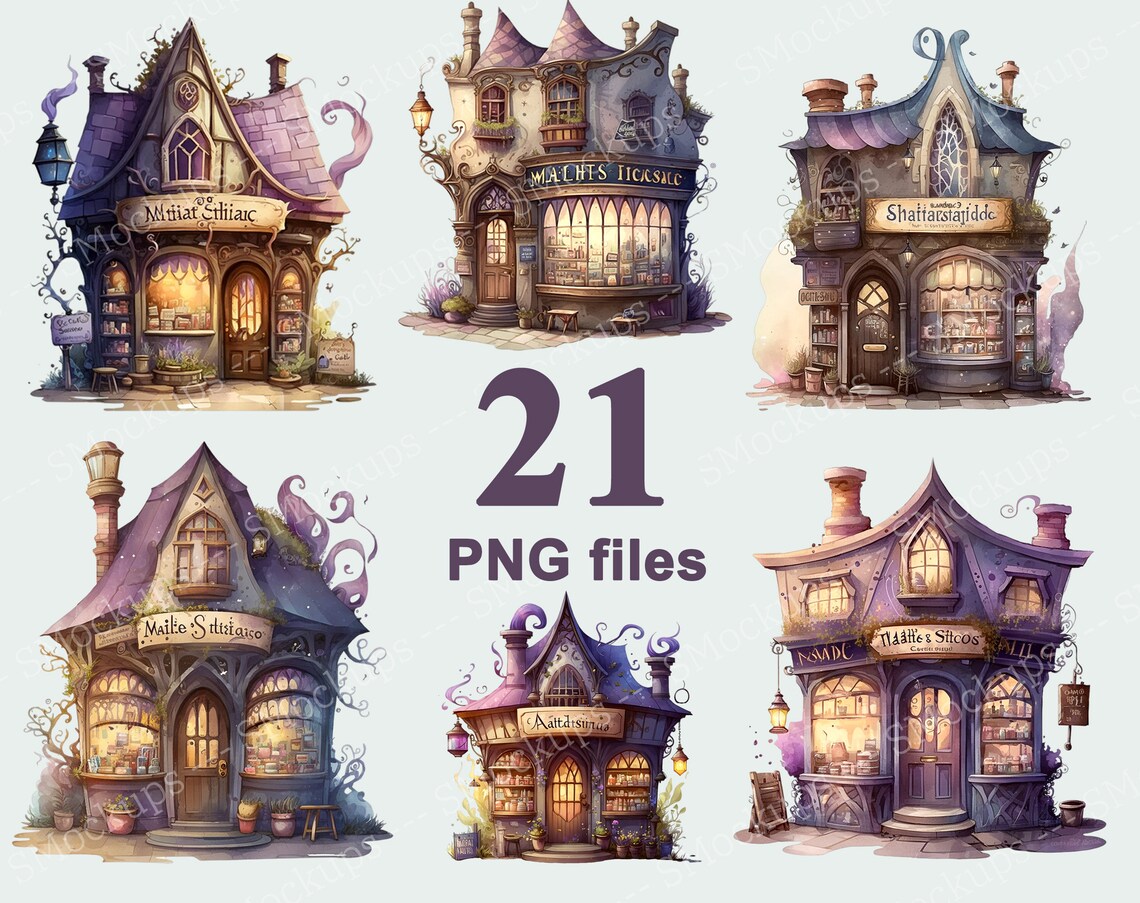 Magic Shop Clipart Witch Shop Watercolor PNG Clipart Bundle - Etsy