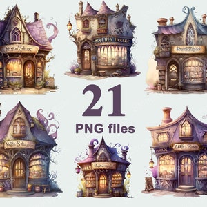 Magic Shop Clipart, Witch Shop Watercolor PNG Clipart Bundle, Cozy ...