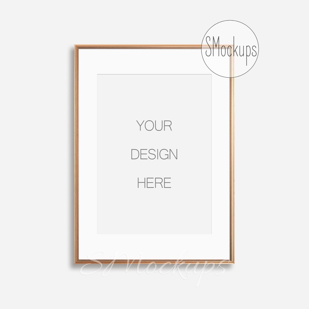 A4 Gold Frame Mockup, 5x7 PSD Mockup for Artwork, Vertical Rose Gold ...