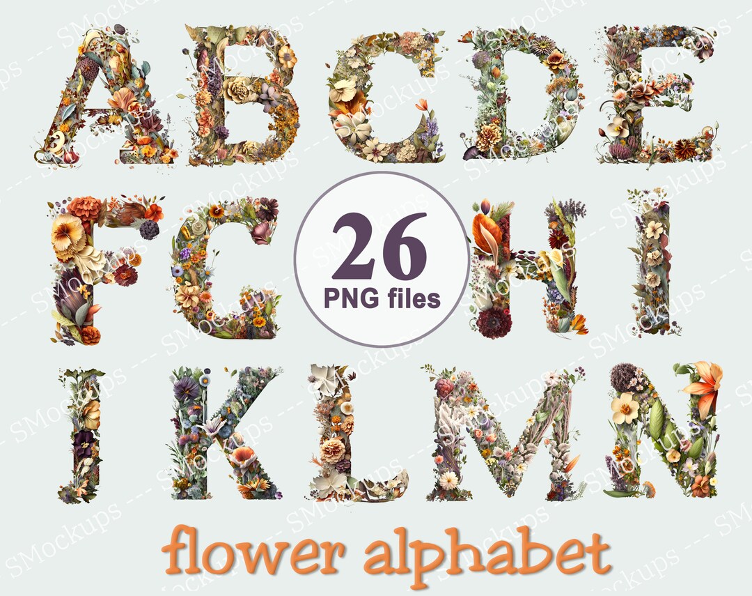 PNG Flower Alphabet, Floral Alphabet Clipart PNG, Abc Png Set, Flower ...