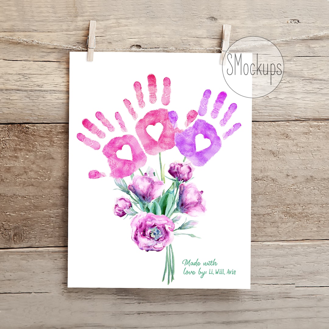 Printable Gift for Mom Preschool Handprint for Three Hands Handmade ...